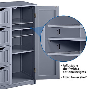 Yaheetech Large Bathroom Floor Cabinet with 4 Dawers and Single Door Cabinet, Freestanding Storage Cabinet for Living Room Kitchen Hallway, Gray