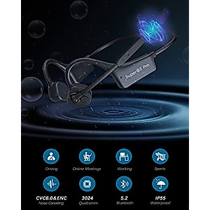 Bone Conduction Headphones with Mic,Bluetooth Headset with Noise-Canceling Boom Microphone, Wireless Headset Waterproof Open Ear Headphones for Trucker Drivers Online Meeting Office Home Business