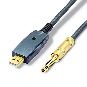 SiYear USB Guitar Cable -USB Interface Male to 6.35mm 1/4" TS Mono Electric Guitar Converter Cable, Guitar Computer Connector Cord Adapter for Instruments Recording Singing Etc(Blue Grey-3M