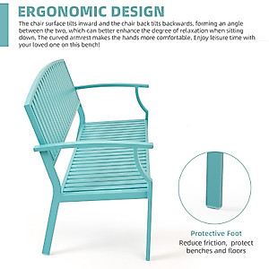 Outdoor Aluminum Bench with Backrest, Patio Metal 3-Seater Chair for Porch Balcony Deck Lawn Garden Poolside Yard (Red)