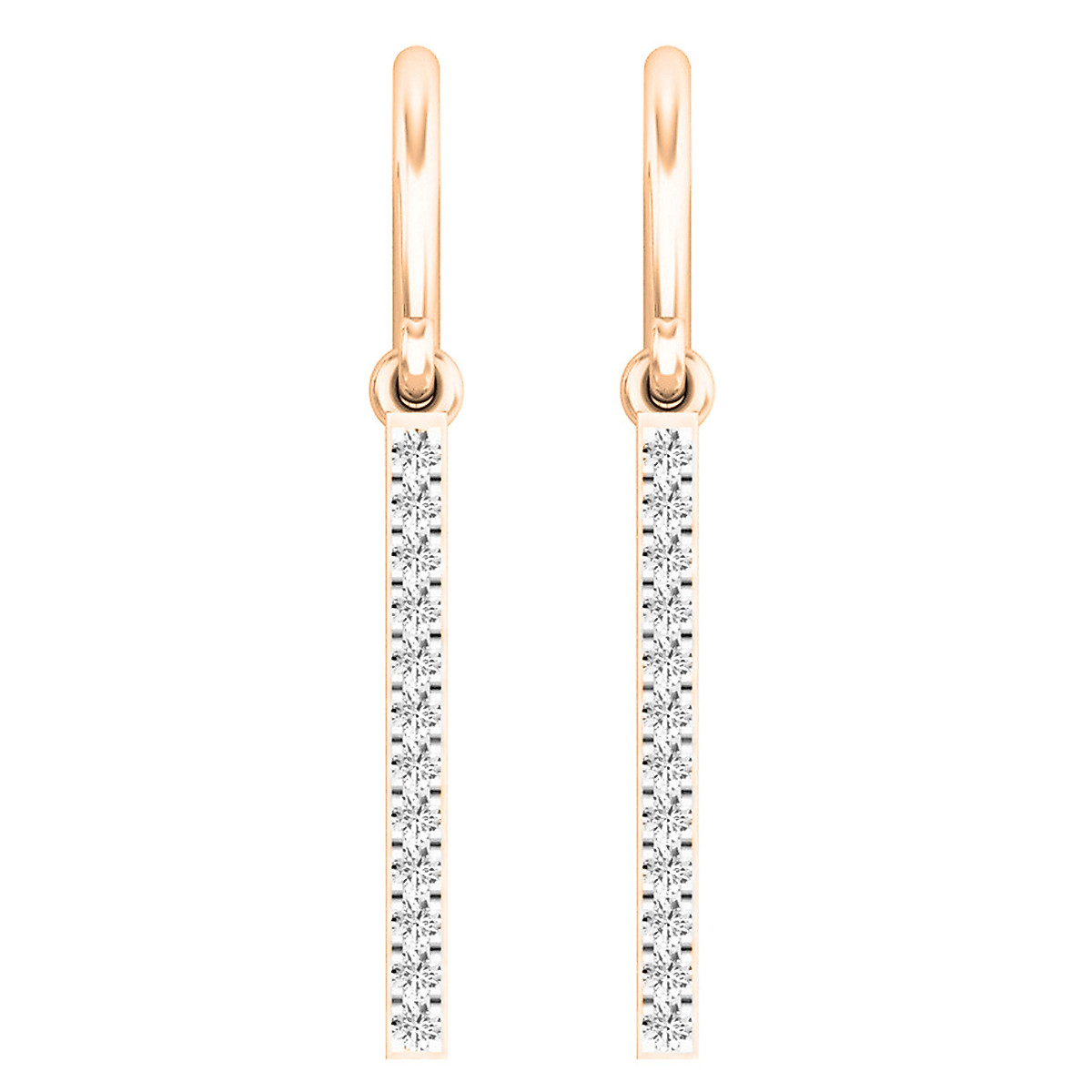 Dazzlingrock Collection 0.25 Carat (ctw) Round White Diamond Vertical Bar French Wire Dangle Earrings for Women in 14K Rose Gold