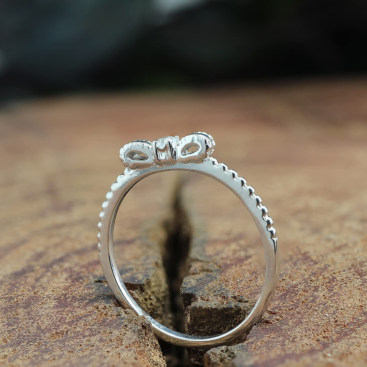 AFFY 14k White Gold Over Sterling Silver Round Shape White Cubic Zirconia Bow Ring Size 12.5