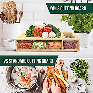 YANs Bamboo Cutting Board with Containers for Easy Meal Prep - Full Chopping Board Set with Extra Large Storage - Durable Wood Cutting Board Organizer incl Juice Groove to Keep Your Kitchen Tidy - Set