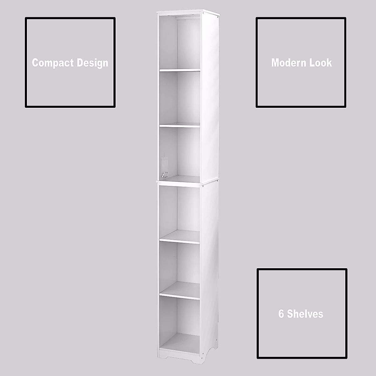 Accents Depot Slim Storage Tower with Six Shelves for Hallways, Closets and Bathrooms - White