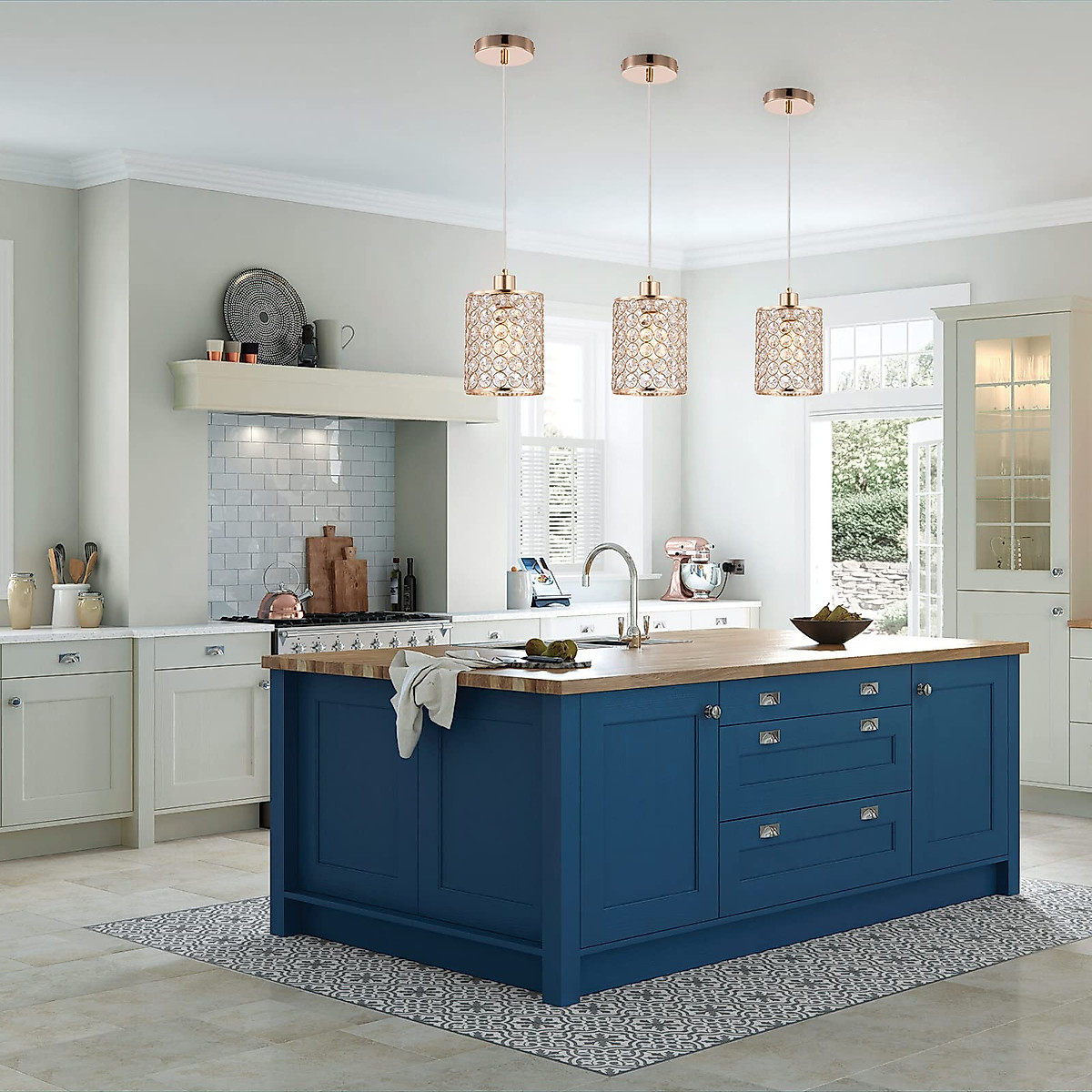 Cuaulans Gold Crystal Pendant Light, 3 Pack Kitchen Island Lighting, Modern Adjustable Bar Lights Hanging Fixture for Kitchen Dining Room Bedroom Bar