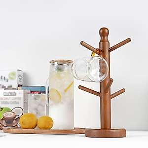 GOODSDECO Wooden Mug Holder Tree - 6 Hooks Wooden Mug Rack Tree, Mug Hanger for Tea Cup Coffee, Mug Hanger Stand for Kitchen Bar Countertop (Walnut)