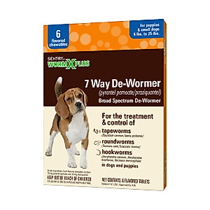 SENTRY HC WORM X PLUS 7 Way De-Wormer (pyrantel pamoate/ praziquantel), for Puppies and Small Dogs, 6-25 lbs, Chewable, 6 Count