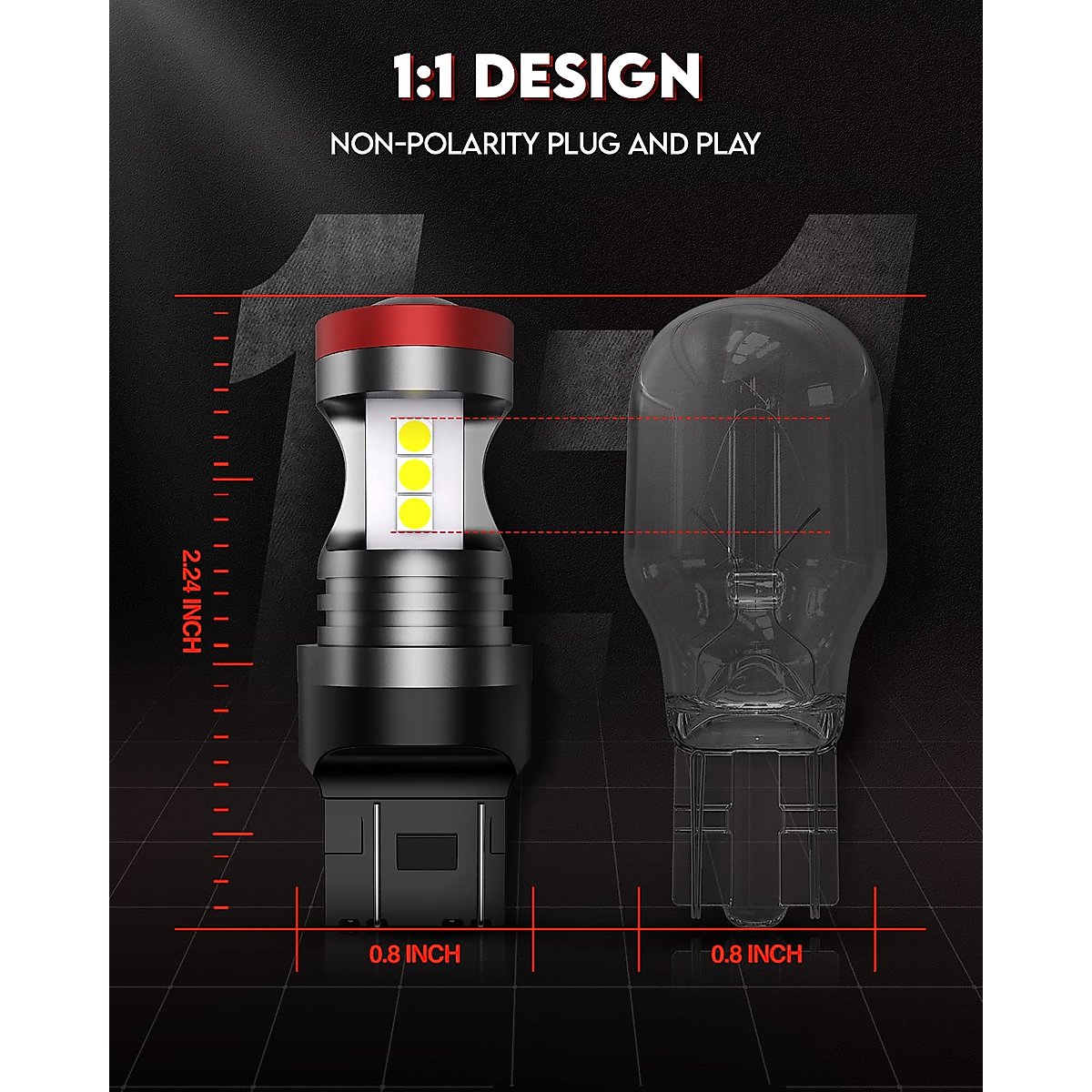 Torchbeam 7440 7443 LED Bulb Xenon White 6000k T20 Wedge 7441 7444 992 Backup Reverse Light LED Bulbs with Projector（Pack of 2）