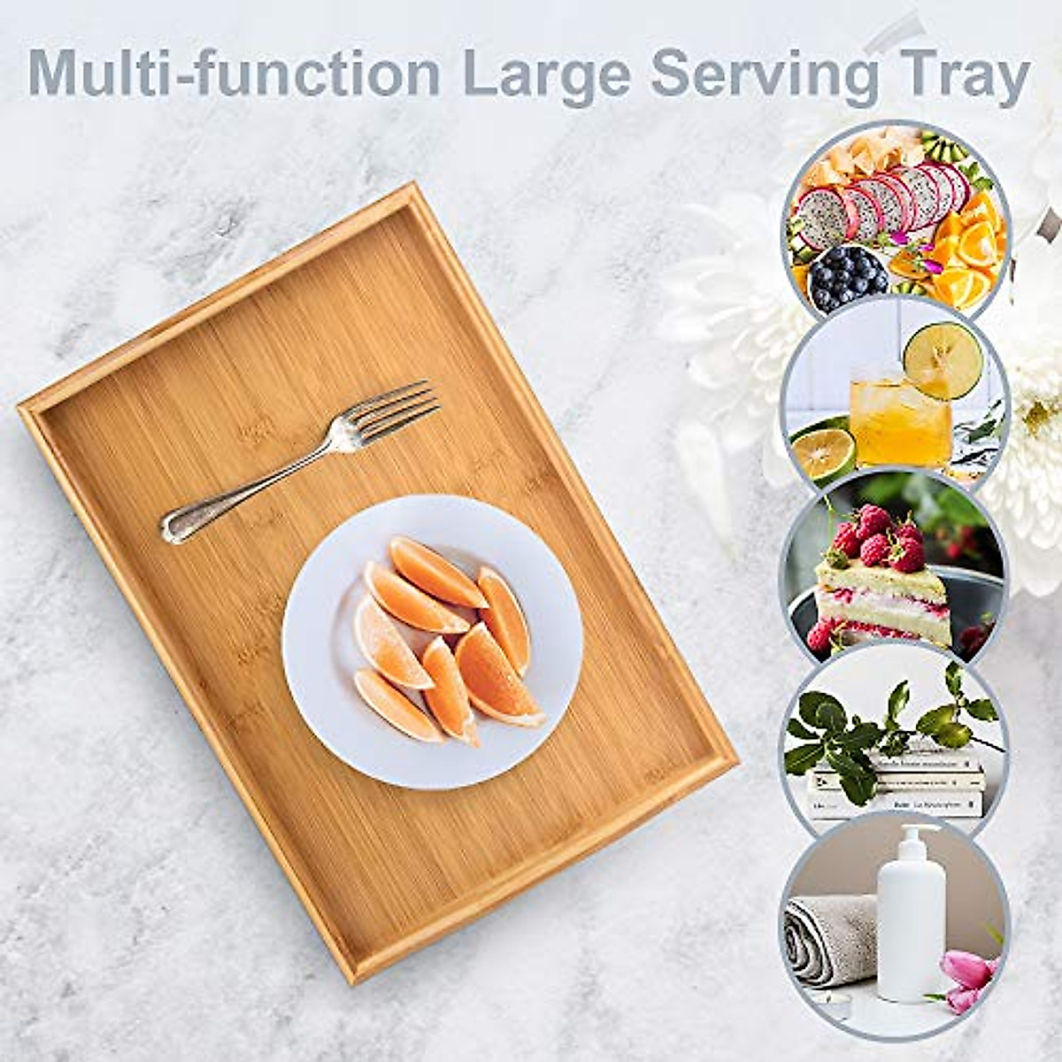 Wood Serving Tray with Handles Boobam Serving Tray Set for Food,Breakfast,Dinner,Ottoman Coffee Table, Parties,Restaurants(3 Pack)