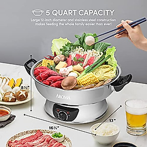 Aroma Stainless Steel Hot Pot, Silver (ASP-600), 5 quart