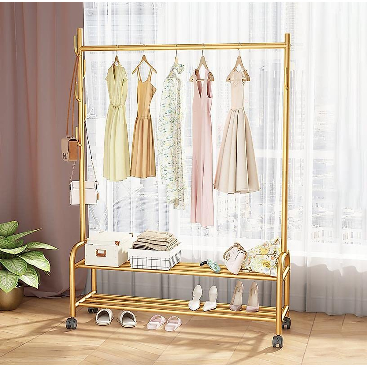 Thick forest Gold Clothing Rack Gold Clothes Rack Gold Garment Rack Heavy Duty Shoes Bags Gold Clothes Organizer Storage Shelves