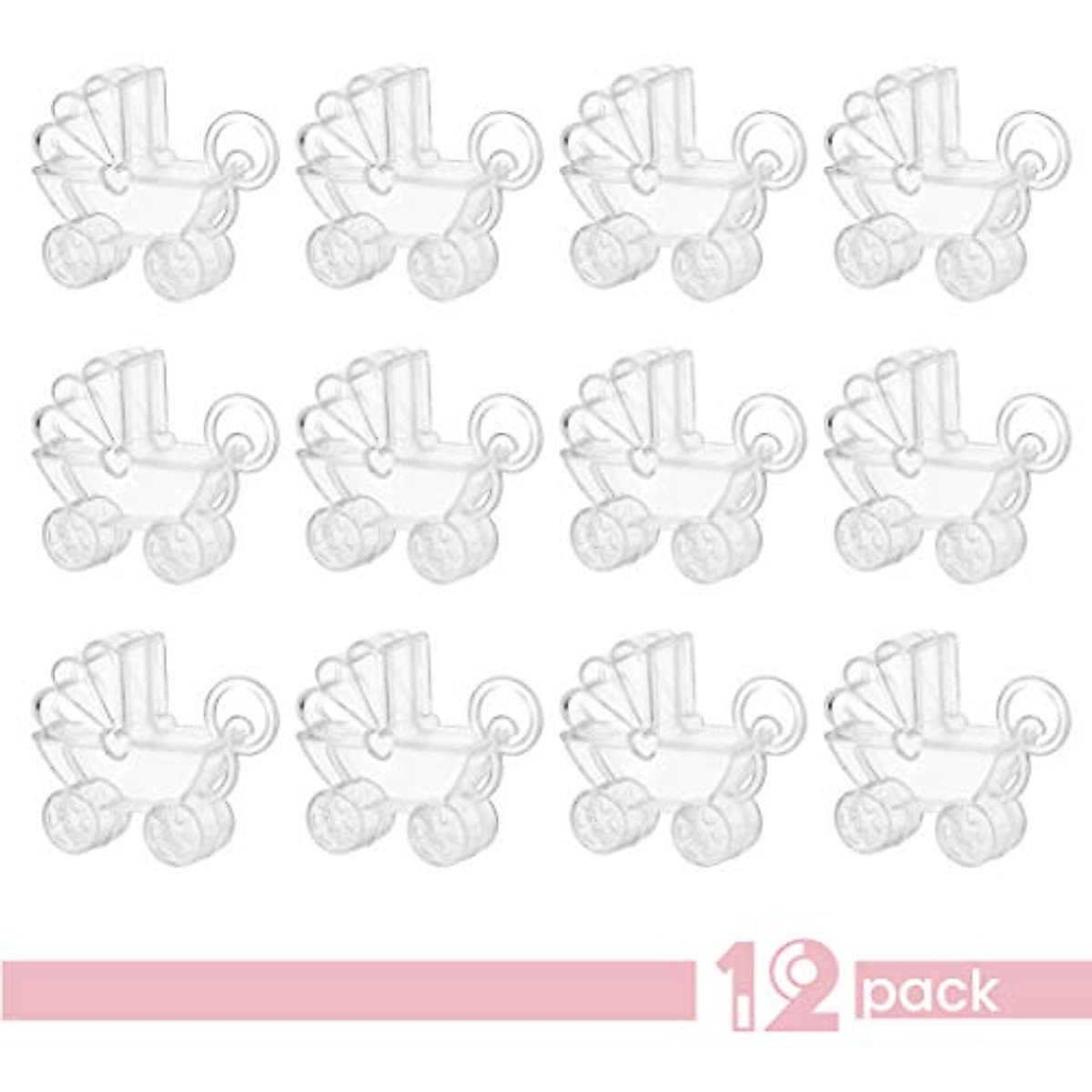 Baby Carriage Shaped Acrylic Candy Boxes - 12 Pack - 2.75"x2.75"x0.71" - Perfect for Weddings, Birthdays, Party Favors and Gifts | Cute Clear Plastic Containers | Clear Fillable Ornaments Crafts Decorations