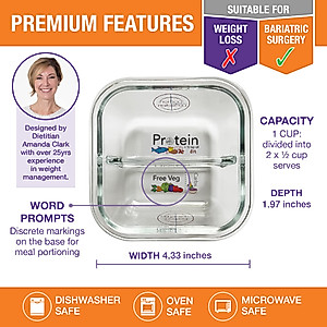 Bariatric Portion Control Plates Bowls Porcelain 8 Inch and with Clear Instruction Book, Meal Prep/Lunchbox Borosilicate Glass Containers and 100 Cal Snack Containers for Post-Surgery, Gastric Sleeve