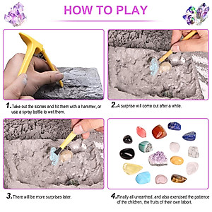 Gemstone Dig Kit, 16 Real Gem Stones Excavation Kit, STEM Educational Toys Science Kits, Rock and Geology Easter Basket Stuffers Toys Gift for Girls Boys