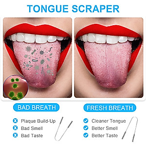 Tounge Scraper Cleaner, 2-Pack Stainless Steel Tongue Scarper Silver - Tongue Cleaner for Adults, Kids, Men & Women - Cure Bad Breath with BPA-Free Metal Tongue Scrapers for Better Dental Hygiene