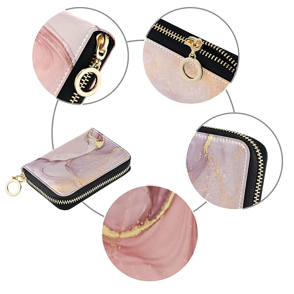 Mixing Acrylic Paints Pink Gold Marble Texture Modern Art Credit Card Coin wallet, Key Change Organizer Zipper Purse Compact Clutch Pouch Pocket, RFID Blocking Women Leather Card Holder