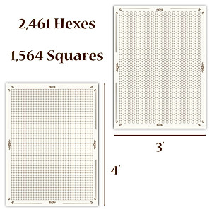 48" x 36" Reversible Vinyl Gaming Mat | Role Playing Games Grand Campaigner | 1” Squares & Hexes for Tabletop RPG Gaming Miniatures
