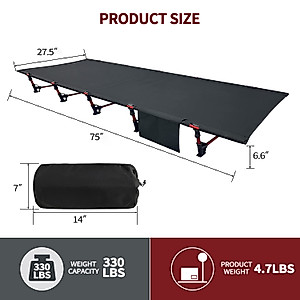 Sutekus Portable Camping Cot Sleeping Cot Ultralight Backpacking Cot Bed for Outdoor Hiking Travel Beach Mountaineering (Black)
