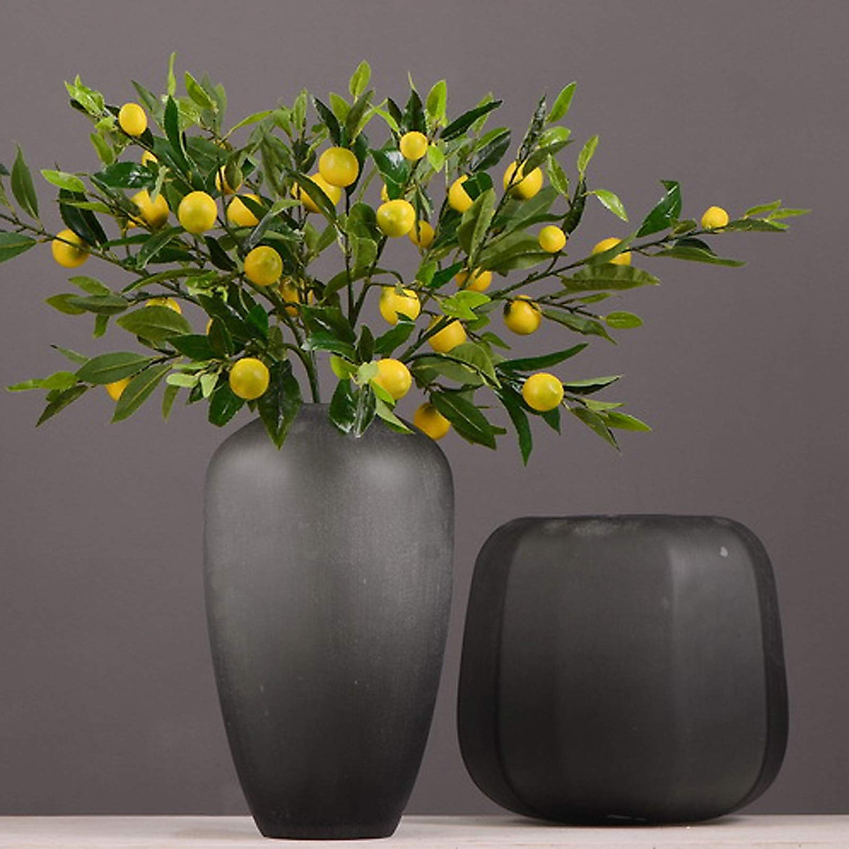 GWOKWAI 4Pcs Artificial Lemon Branch, Fake Lemon Tree Simulation Lemon Branches Artificial Greenery Leaves Branch with Artificial Fruit for Home Wedding Party Garden Decoration Flower Arrangement Art