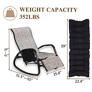 Patio Rocking Chairs with Armrest&Pockets Rocker Lounger with Removable Cotton Pads Suitable for Patio, Garden and Lawn (Black)