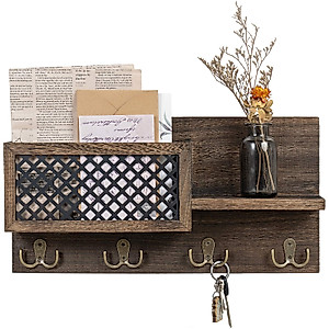 Dahey Key Holder Wall Mounted Mail Holder Organizer with 4 Double Key Hooks for Wall Entryway Decorative Key Rack Shelf Rustic Home Decor for Entryway Mudroom Hallway Kitchen Office, Bronze