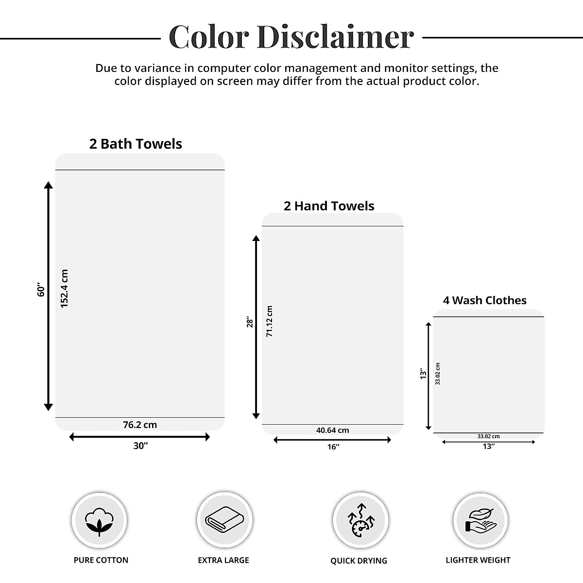 Tens Towels Pack of 8 Towels Set, 2 Extra Large Bath, 2 Hand, 4 Washcloths, 100% Cotton, Lighter Weight, Quicker to Dry, Super Absorbent, Perfect for Bathroom, Dark Grey