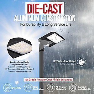 RuggedGrade 150 Watt LED NextGen III Parking Lot Lights - 21,000 Lumen - 5000K - Yoke Trunnion Mount - with photocell