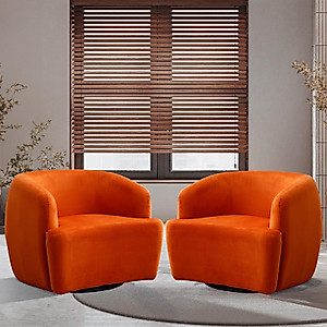 Bonzy Home Swivel Barrel Accent Chair Set of 2, Comfy Velvet Upholstered Round Swivel Armchair with Padded Cushion, Modern Channel Club Chair for Living Room Bedroom, Orange