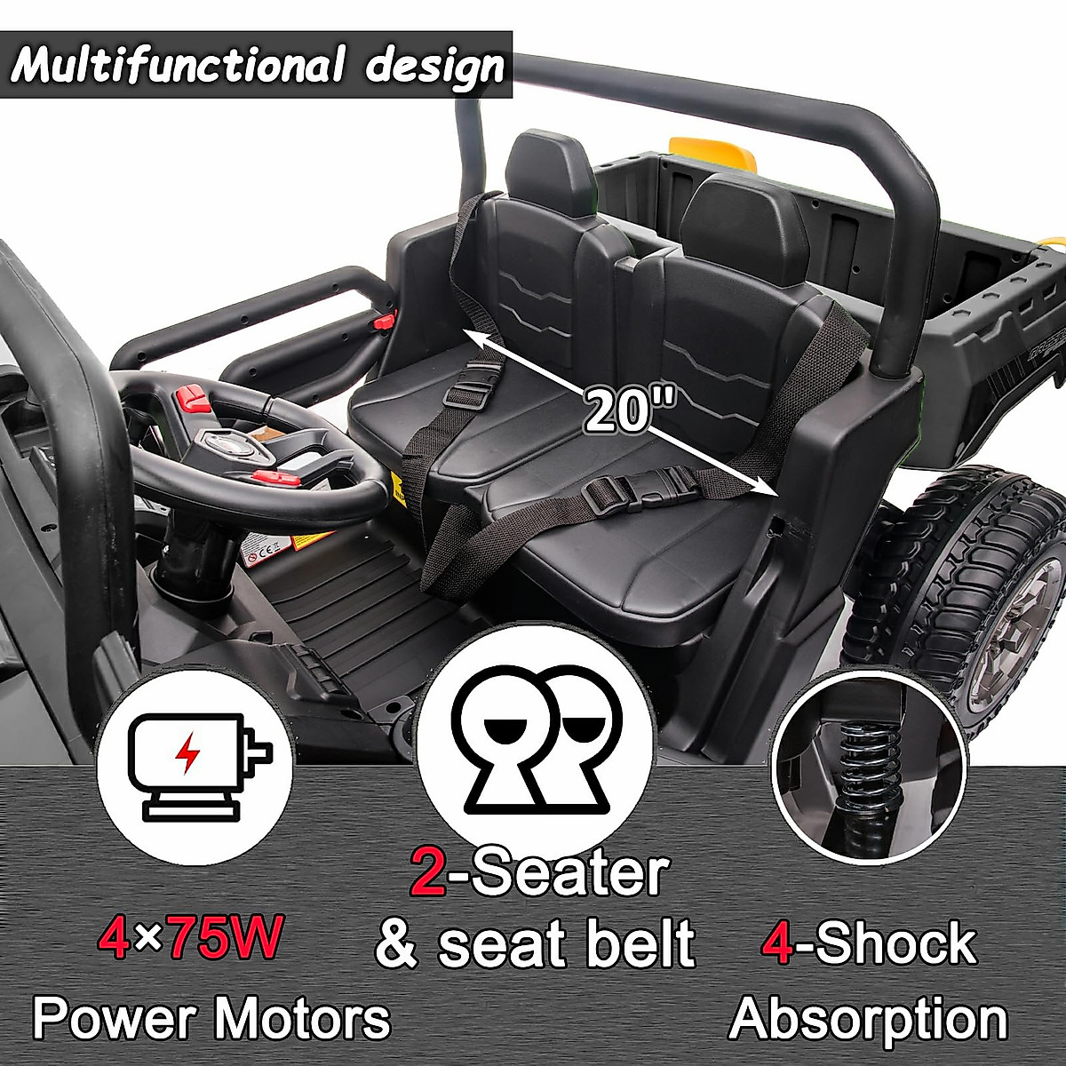 Sopbost 24V Ride On Truck Car UTV Dump Bed/Shovel 2 Seater, 2x200W Motor Remote Control Electric Vehicle with EVA Rubber Tires for Boys Girls (Black)