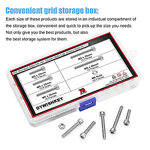 DYWISHKEY 70 Pieces M5 x 20mm/25mm/30mm/35mm/40mm Stainless Steel 304 Hex Socket Head Cap Bolts and Nuts Kit