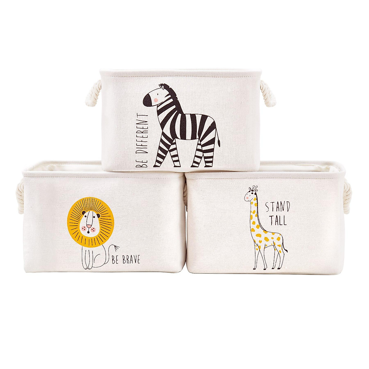 DECOMOMO Storage Baskets for Shelves 25.5L Canvas Storage Bin for Baby Laundry, Kids Toys, Nursery- Closet Storage Bins for Shelves (Lion, Zebra, Giraffe – 3 Pack / Large)