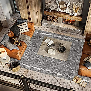 JONATHAN Y MOH203C-8 Zaina Moroccan Beni Souk Indoor Farmhouse Area-Rug Bohemian Minimalistic Geometric Easy-Cleaning Bedroom Kitchen Living Room Non Shedding, 8 X 10, Gray,Cream