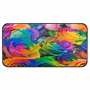 ALAZA Colorful Rose Flower Rainbow Artwork Kitchen Rugs Floor Mat,Non Slip Absorbent Comfort Standing Mat Kitchen Runner Rug for Hallway Entryway Bathroom Living Room Bedroom,39 x 20 inches