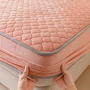 Velvet Fitted Sheet Full Size,Plush Thicken Quilted Mattress Cover 2 Pillowcases-Fuzzy Flannel Bed Sheets with 13'' Deep Pocket,Suitable for Fall Winter and Spring (Pink, Full)