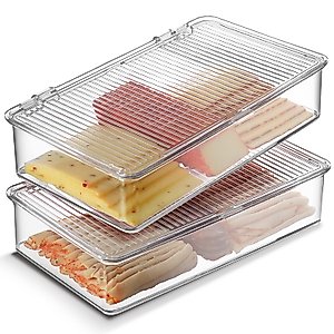 Tafura Bacon Container For Refrigerator (2 Pack) Bacon Storage Container | Cheese & Deli Storage Container | Bacon Keeper | Cold Cuts Meat Saver | Cheese Holder, BPA Free