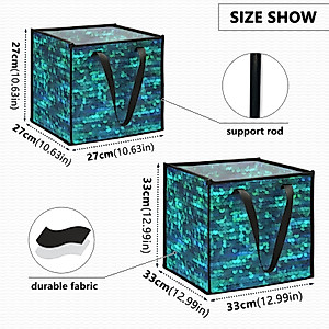 KEEPREAL Mermaid Sequins Cube Storage Bin with Handles, Large Collapsible Organizer Storage Basket for Home Decorative(1Pack,10.6 x 10.6 x 10.6 in)