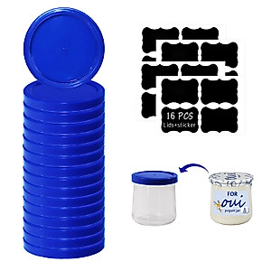 Oui Yogurt Jar Lids - 16 pack Oui Lids for Yoplait Yogurt Container,and Oui Yogurt Bottle Label,Sealed against leaks lids for oui yogurt jars (Blue)