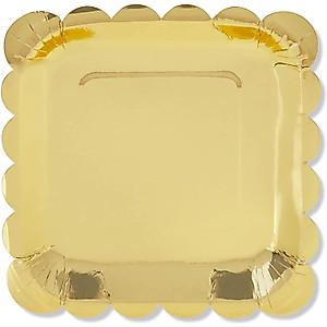 Sparkle and Bash 48-Pack Gold Foil Square Paper Plates Scalloped Edge (7 Inches)