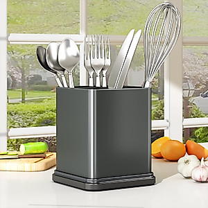 Utensil Holder, Paroson Aluminum Kitchen Utensil Holder with 4 Compartments,Silverware Holder Perfect for Kitchen Spatula Spoon,Cutlery,Utensil Organize（Dark Grey）