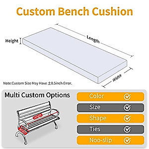 Millsilo Custom Bench Cushion for Indoor Furniture, Soft Window Seat Cushions, Custom Size Outdoor Cushion for Bench, Non-Slip Bench Pad for Shoe Rack, Piano, Storage, Dining, 70D High Density Sponge