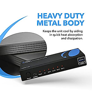 4K 1x4 HDMI Splitter 1 in 4 Out by OREI - Ultra HD @ 30 Hz 1x4 Ver. 1.4 HDCP, Power HDMI Supports 3D Full HD 1080P for Xbox, PS4 PS3 Fire Stick Blu Ray Apple TV HDTV - Adapter Included