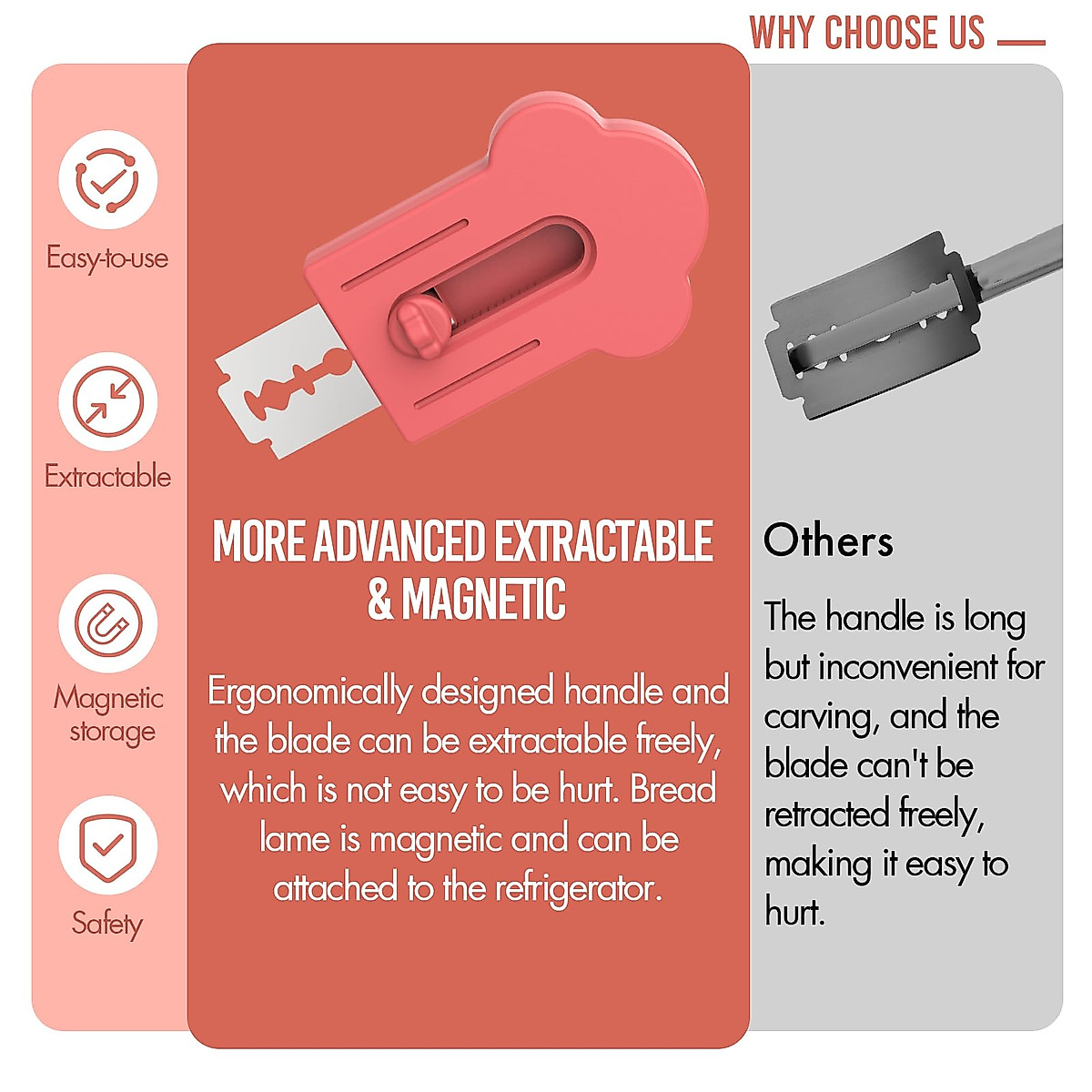 MEKER Bread Lame, Upgraded Magnetic Dough Scoring Tool with 10 Razor Blades for Sourdough Bread Baking & Making, Includes Scoring Patterns Booklet, Red
