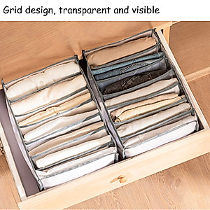 DOUBLE 2 C 3 Pcs Washable Wardrobe Clothes Organizers, 7 Grids Foldable Visible Closet Organizer, Mesh Drawer Separation Storage Box for Jeans, Legging, T-shirt, Baby Kids Clothes