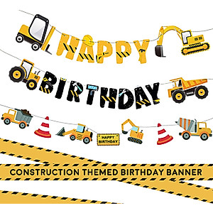 3 Packs Construction Happy Birthday Banner and Vehicle Truck Garland, Construction Party Supplies Decoration Set for Birthday Party, Baby Show