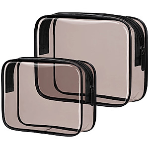 PACKISM Clear Makeup Bags - Well-made Clear Toiletry Bags for Traveling, Water-resistant Tsa Approved Toiletry Bag with Zipper Holds Small Items for Organization Fit Travel Essentials, Black Brown
