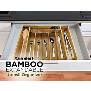 Cuisinart 9 Compartment Adjustable Bamboo Utensil Organizer – Ideal for Keeping Kitchen Supplies and Silverware Organized – Flatware Drawer Tray for Multi-Purpose Storage 18 x 13 x 2 Inches