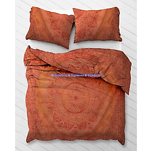 Sophia-Art Zodiac Horoscope Mandala Duvet Cover Astrology Bohemian Hippie Dorm Decorative Bed Cover Ethnic Bedding Donna Comforter Cover with Matching Pillow Shams (Orange Trident)