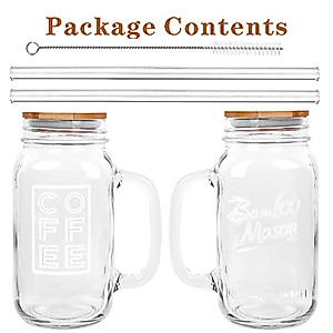 Mason Jar Iced Coffee Cup with Lid and Straw, 24oz Regular Mouth Mason Jars with Handle Glass Coffee Drinking Glasses Tumbler Reusable Boba Cups Bottles for Iced Coffee Cups for Travel Office Home