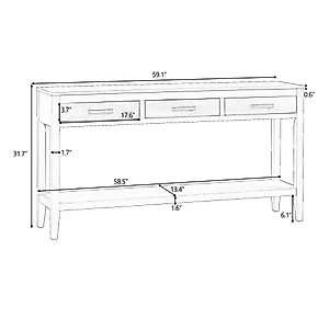 VilroCaz Modern Console Table Sofa Table with 3-Drawer and 1 Bottom Shelf, 59'' Long Solid Wood Sideboard Entrance Table for Entryway Hallway Living Room Foyer Corridor (Black-P1)