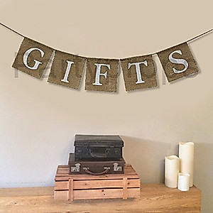 Partyprops Rustic Burlap Gift Banner Bunting Sign for Baby Shower,Engagement,Wedding,Bridal Shower,Bachelorette,Retirement,Birthday Party Supplies